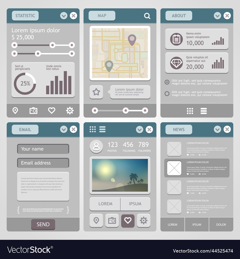 Flat mobile ui design Royalty Free Vector Image Flat mobile ui design Royalty Free Vector Image
