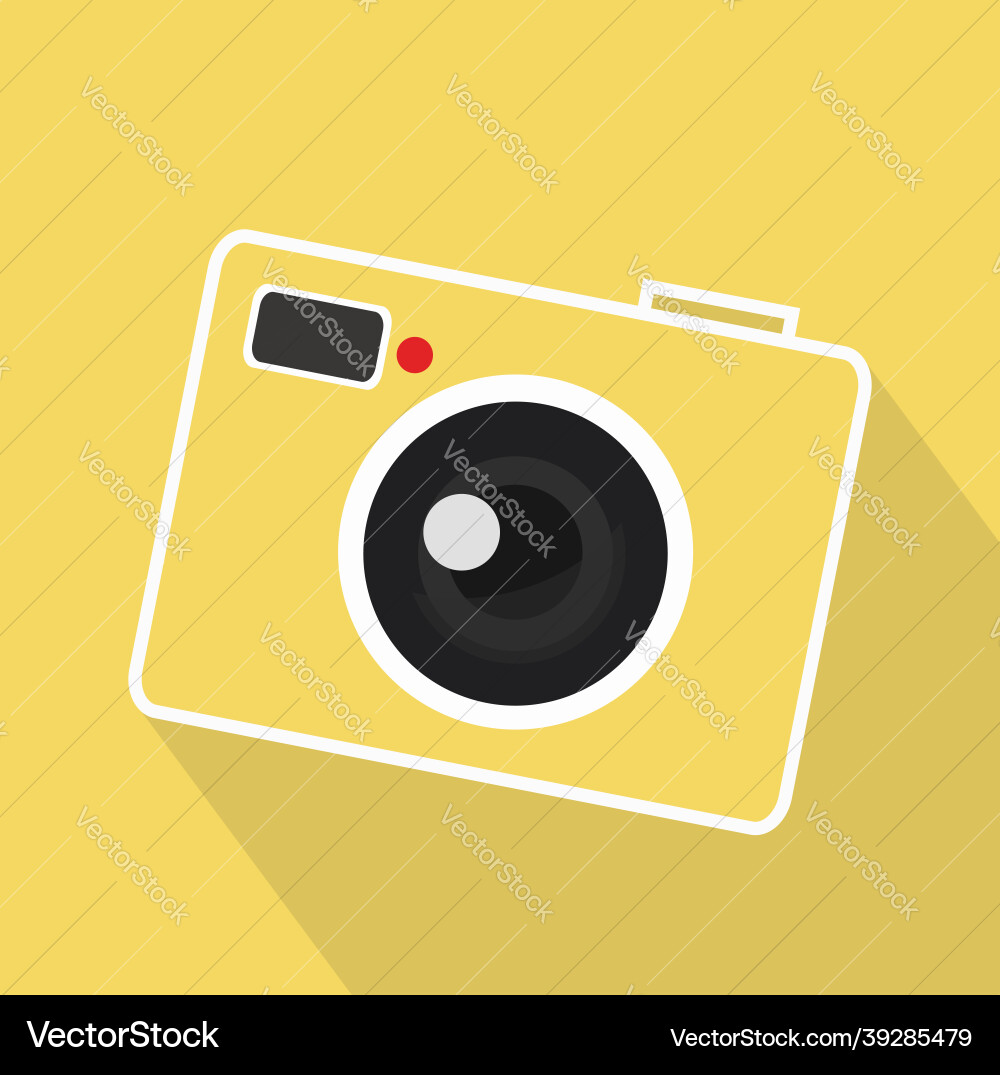 Yellow camera with long shadow Royalty Free Vector Image