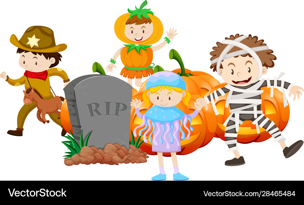 Children in different halloween costume Royalty Free Vector