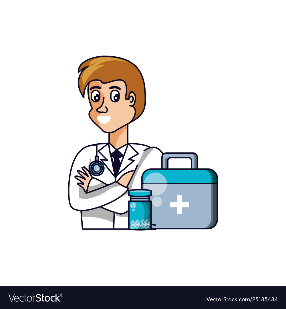 Doctor professional with first aid kit Royalty Free Vector