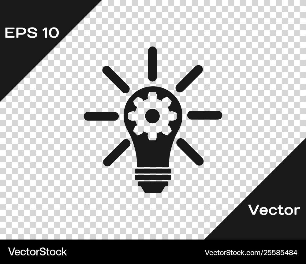 Grey light bulb with rays shine and gear inside Vector Image
