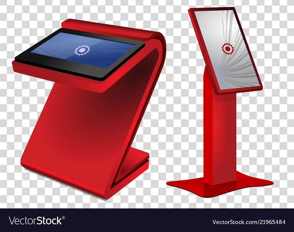 Two red promotional interactive information kiosk Vector Image
