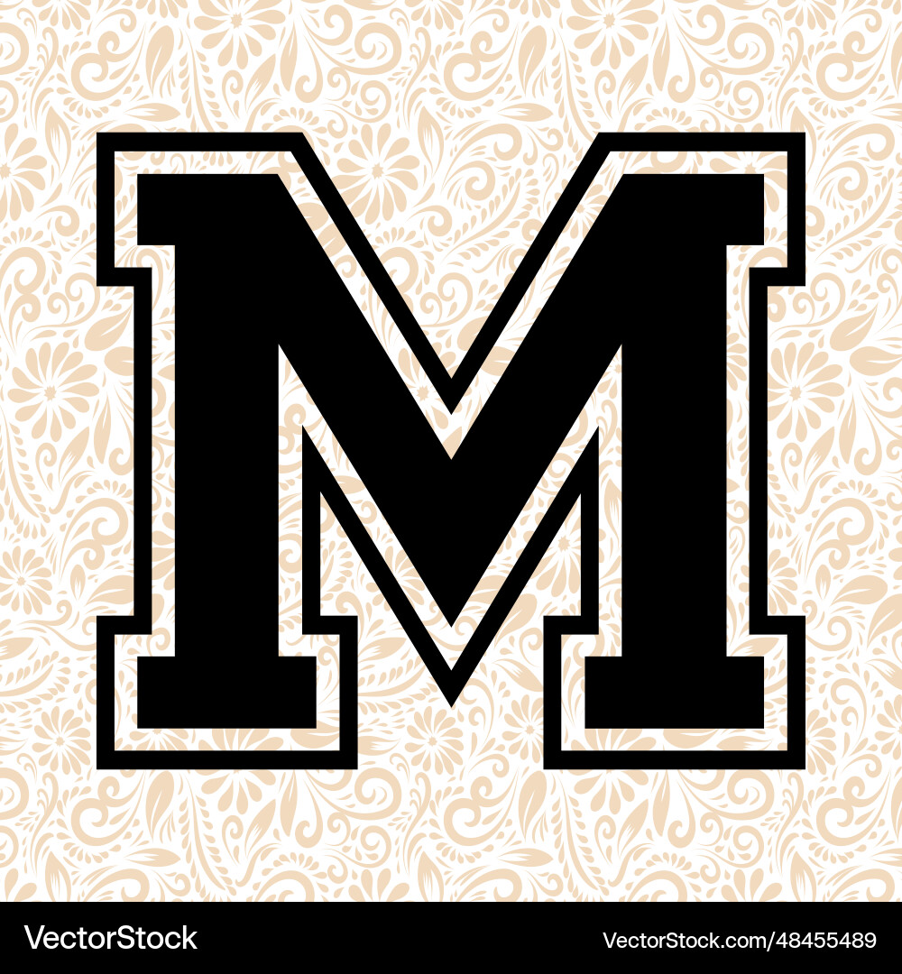 College Varsity M Logo - Black & Gold Vector Image