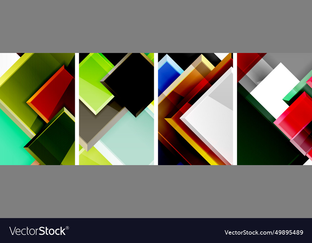 Color glass glossy square composition poster set Vector Image