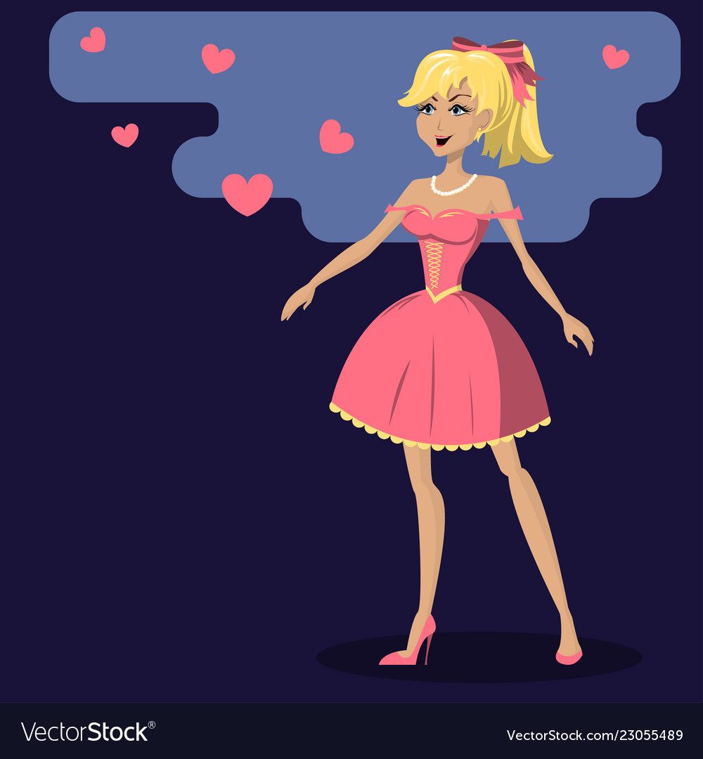 Cute Young Girl In A Romantic Pink Dress Vector Image