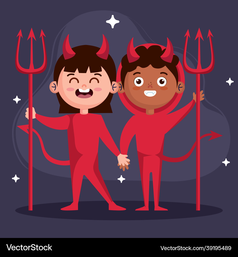Girl and boy with devil costume Royalty Free Vector Image