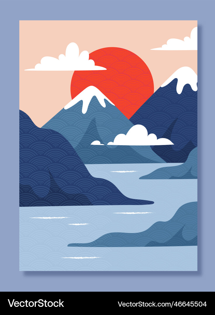 Japanese cover with mountains Royalty Free Vector Image