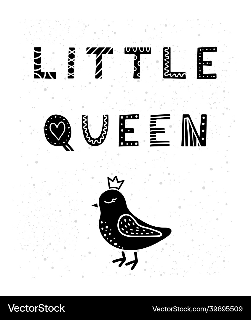 Hand drawn black lettering little queen Royalty Free Vector