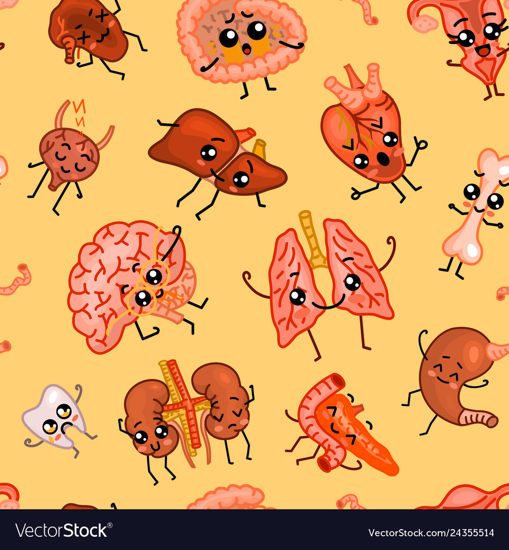 Cute organs seamless pattern happy human set Vector Image