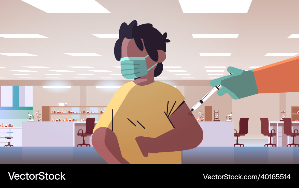Doctor hand vaccinating african american Vector Image