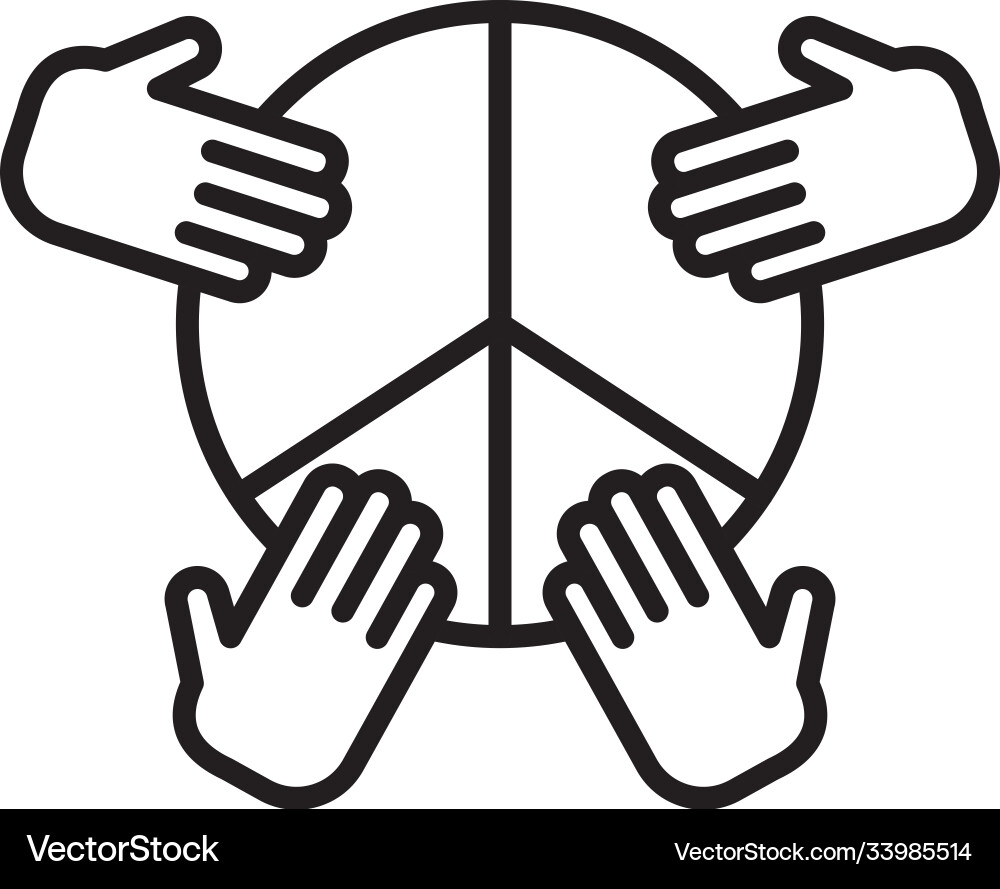 Hands team around peace symbol line style icon Vector Image