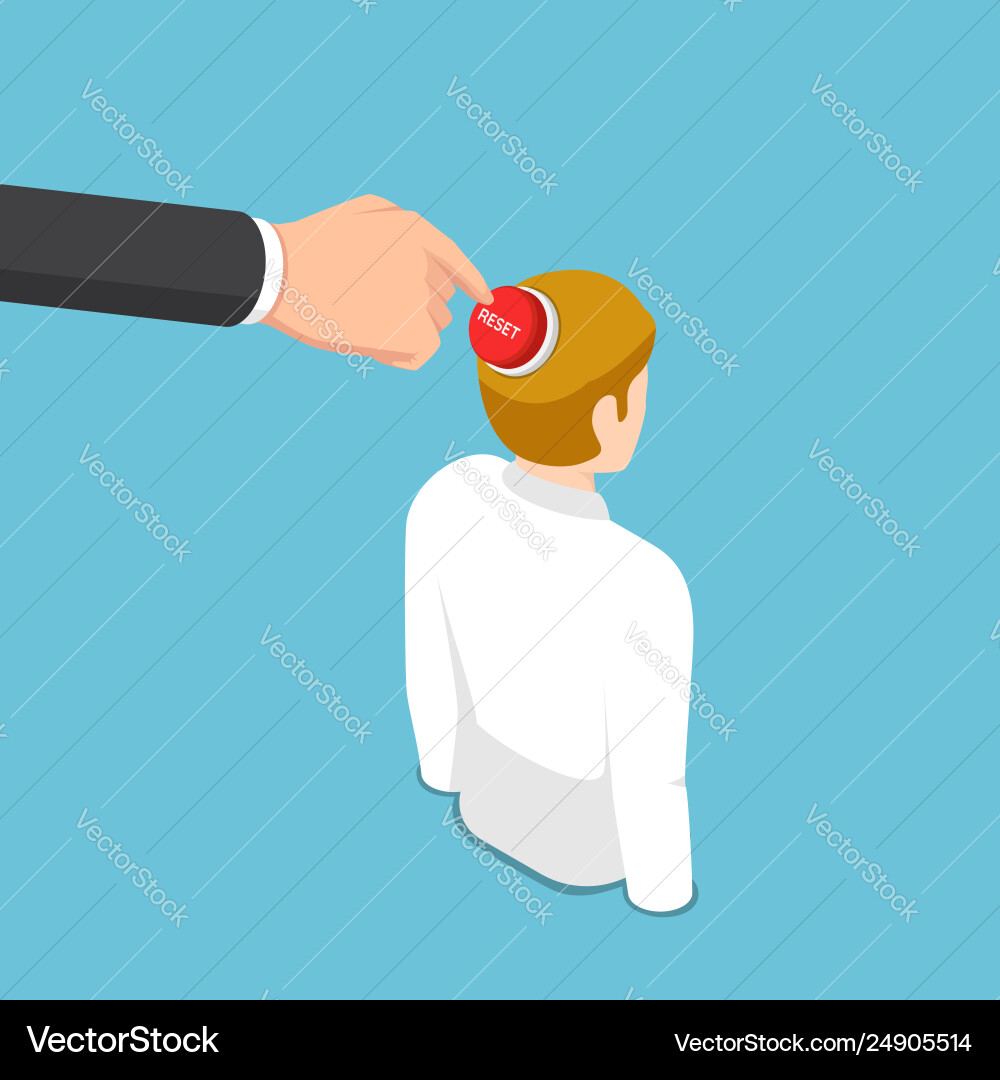 Isometric business hand pushing reset button on Vector Image