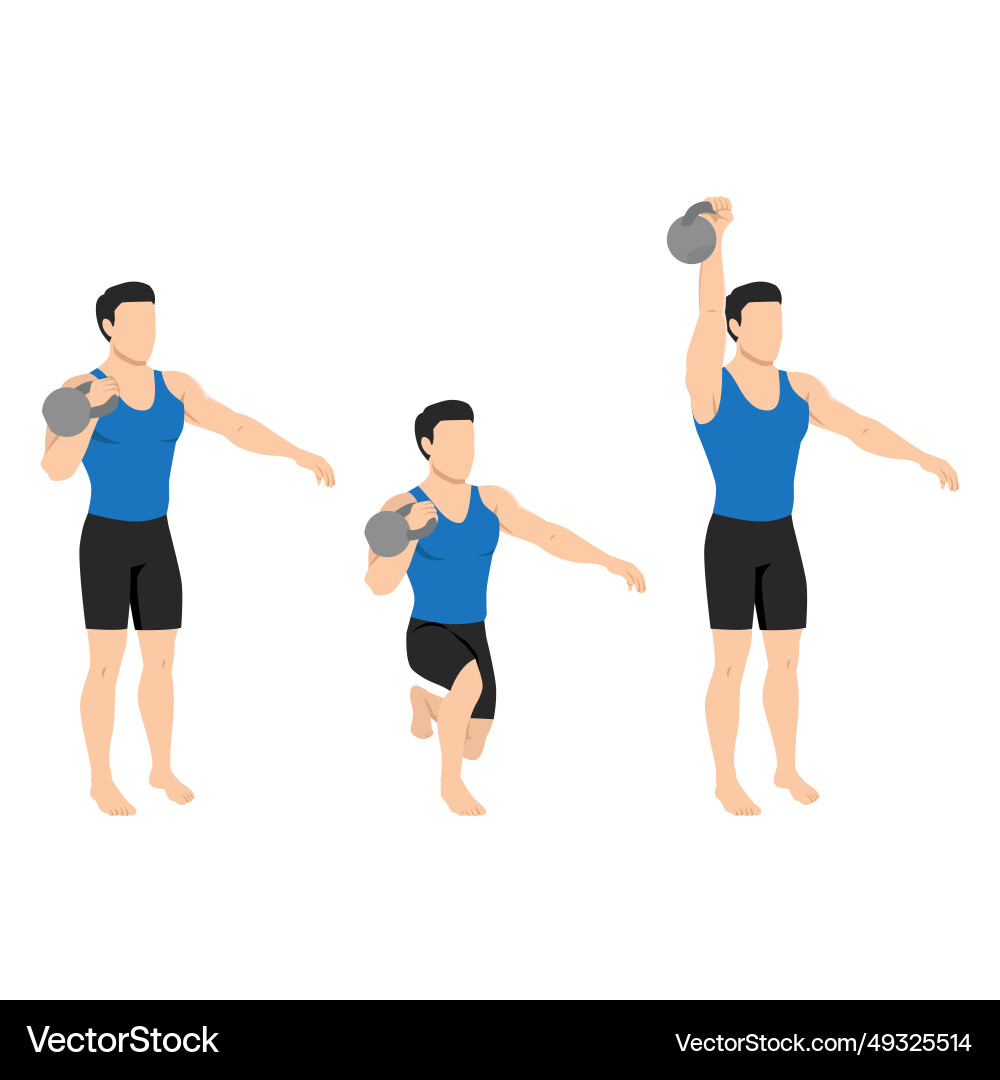 Man doing kettlebell offset reverse lunge Vector Image