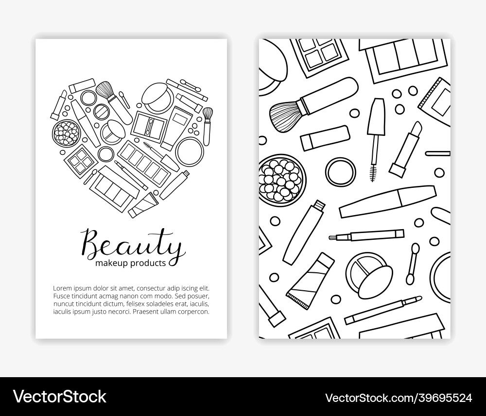 Card templates with doodle makeup products Vector Image
