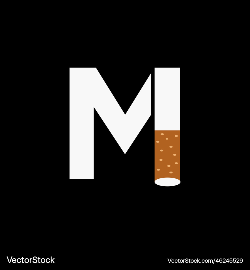 Letter m smoke logo concept with cigarette icon Vector Image