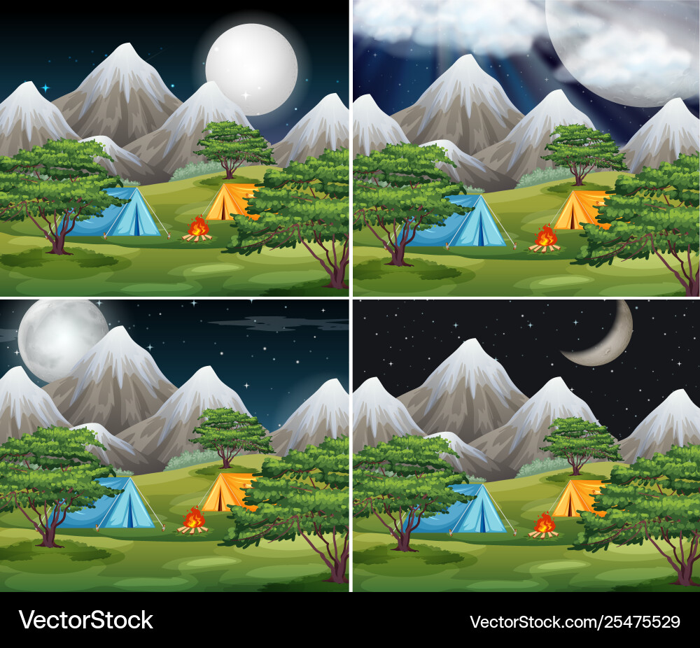 Set different camping scenes Royalty Free Vector Image