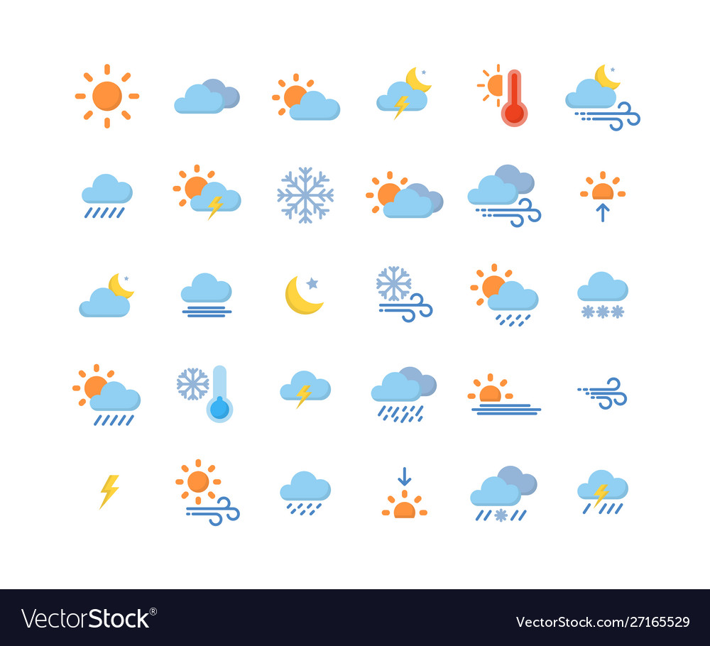 Weather flat icon set Royalty Free Vector Image Weather flat icon set Royalty Free Vector Image