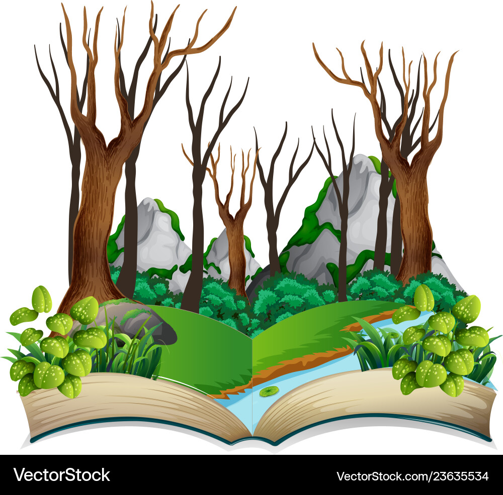 Open book jungle theme Royalty Free Vector Image