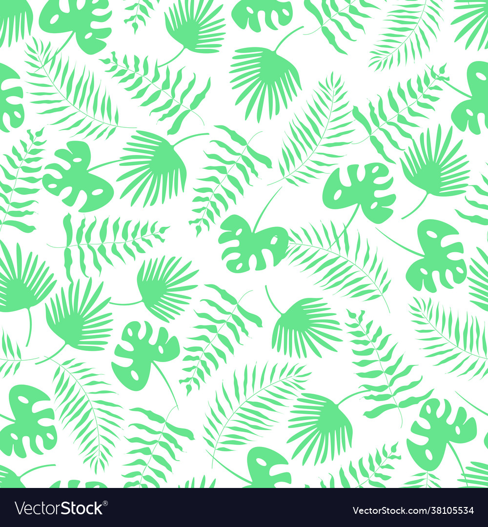 Seamless Pattern Green Palm Leaf Set Royalty Free Vector