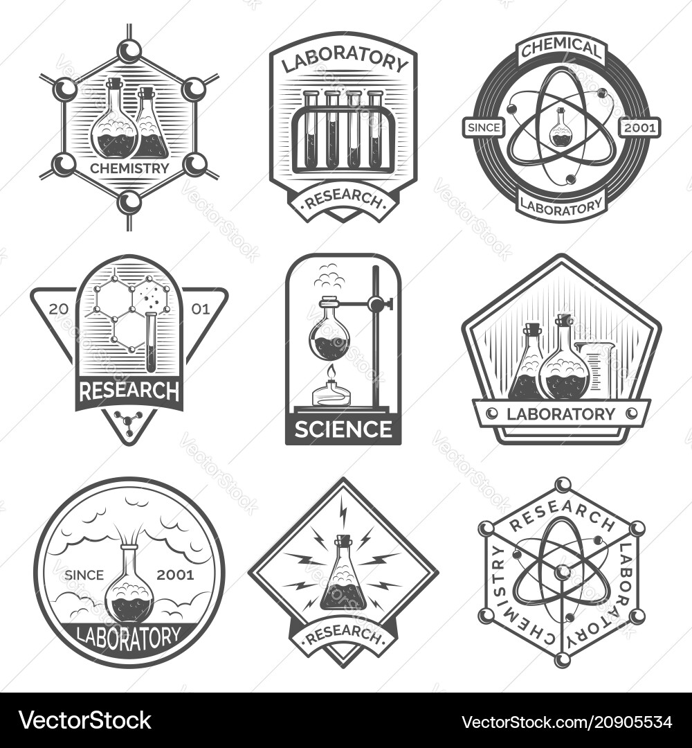 Set of monochrome laboratory research elements Vector Image