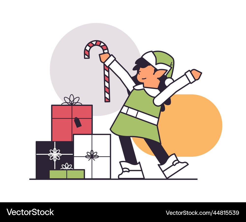 Elf holding candy cane girl santa helper Vector Image