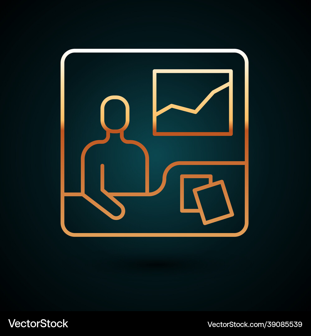 Gold line trading courses icon isolated on dark Vector Image