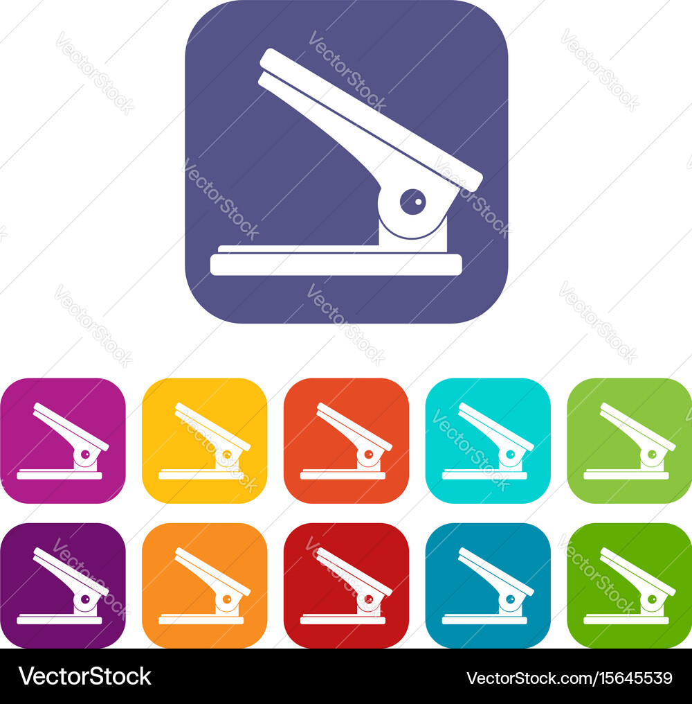 Office paper hole puncher icons set flat Vector Image