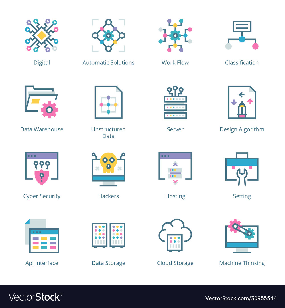 Data science filled line icons Royalty Free Vector Image