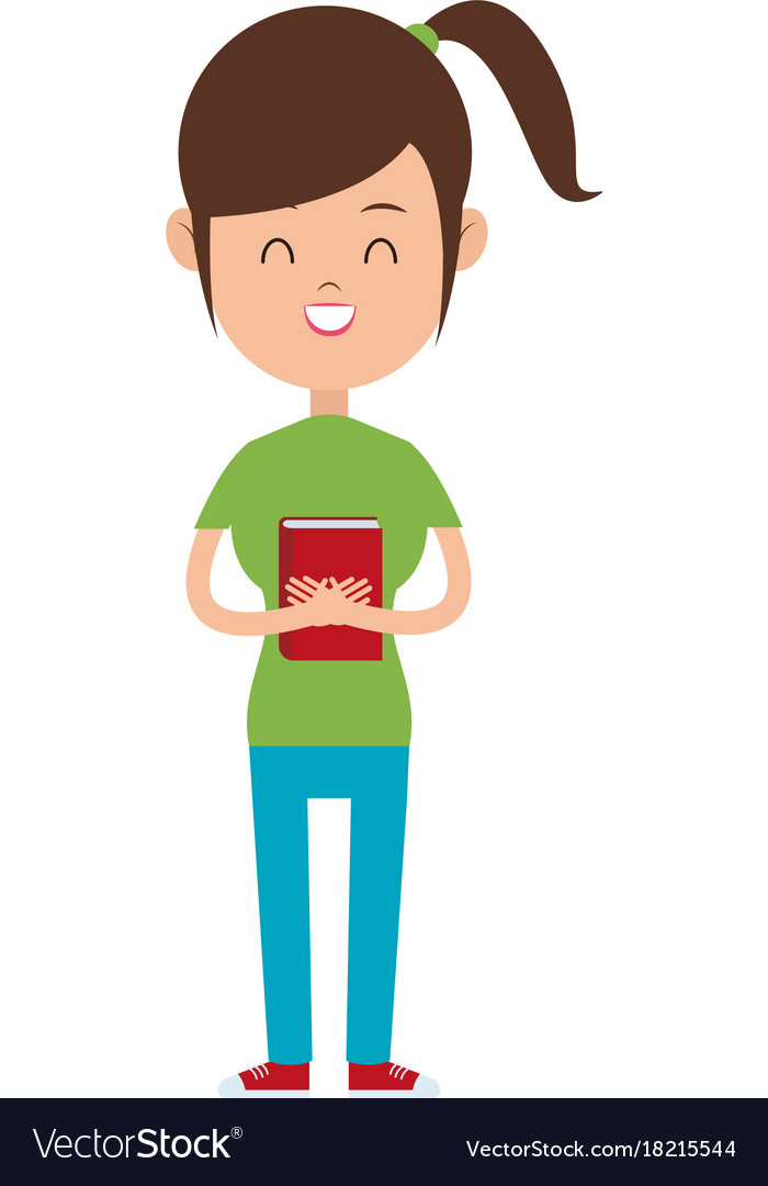Happy Girl Holding Book Icon Image Royalty Free Vector Image