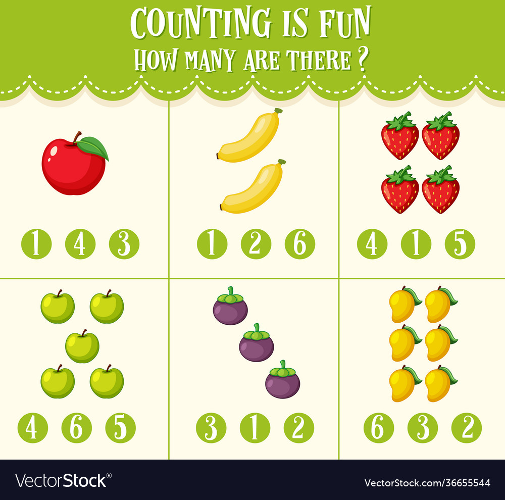 Number Counting Math Worksheet For Kids Royalty Free Vector