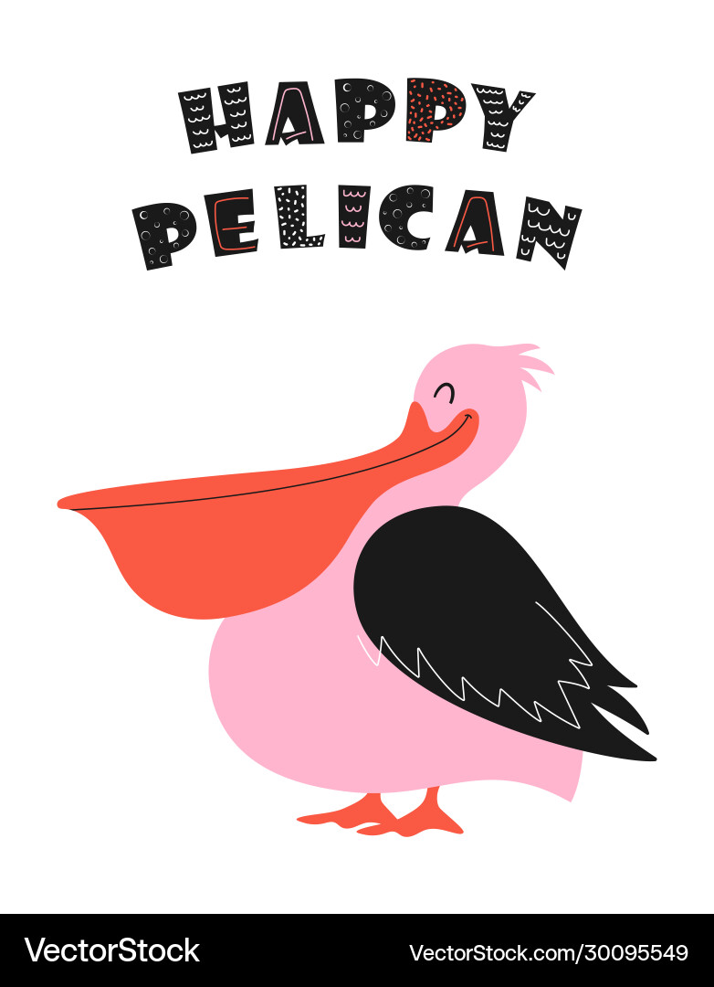 Card with cute happy pelican Royalty Free Vector Image