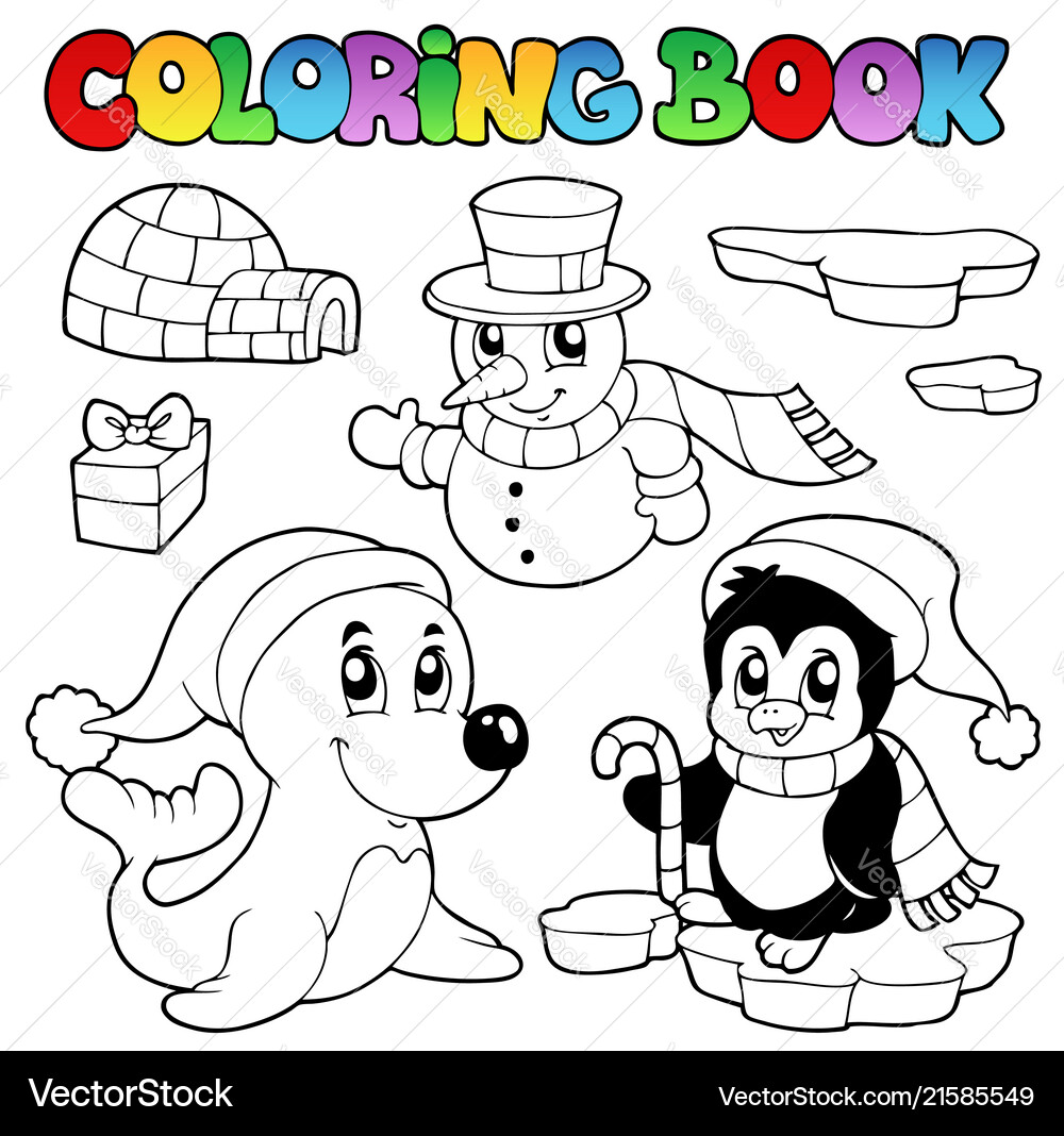 Winter Animals Coloring Page Royalty Free Vector Image