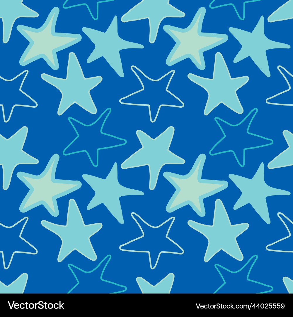 Artistic blue stars doodle on blue background Vector Image