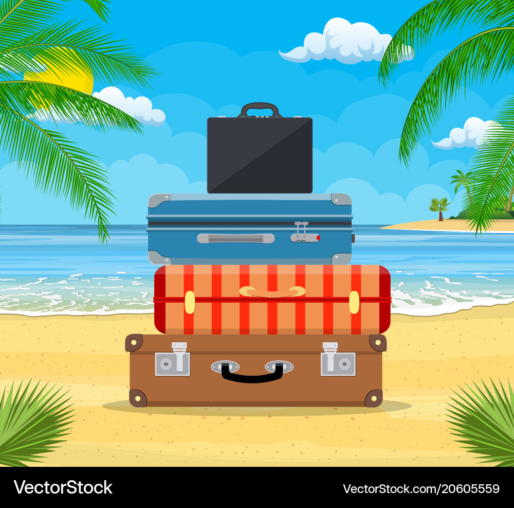 Baggage luggage suitcases on tropical background Vector Image