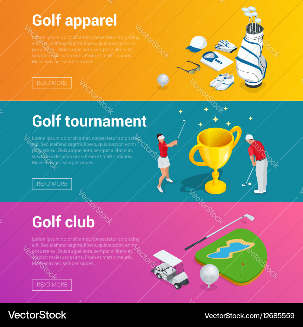 Horizontal golf club banners with car course Vector Image
