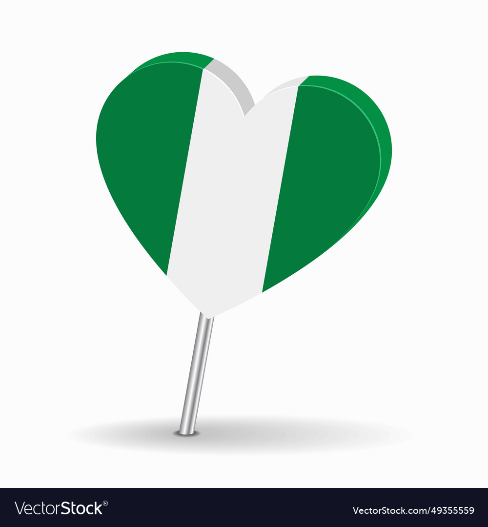 Nigerian flag heart-shaped map pointer layout Vector Image