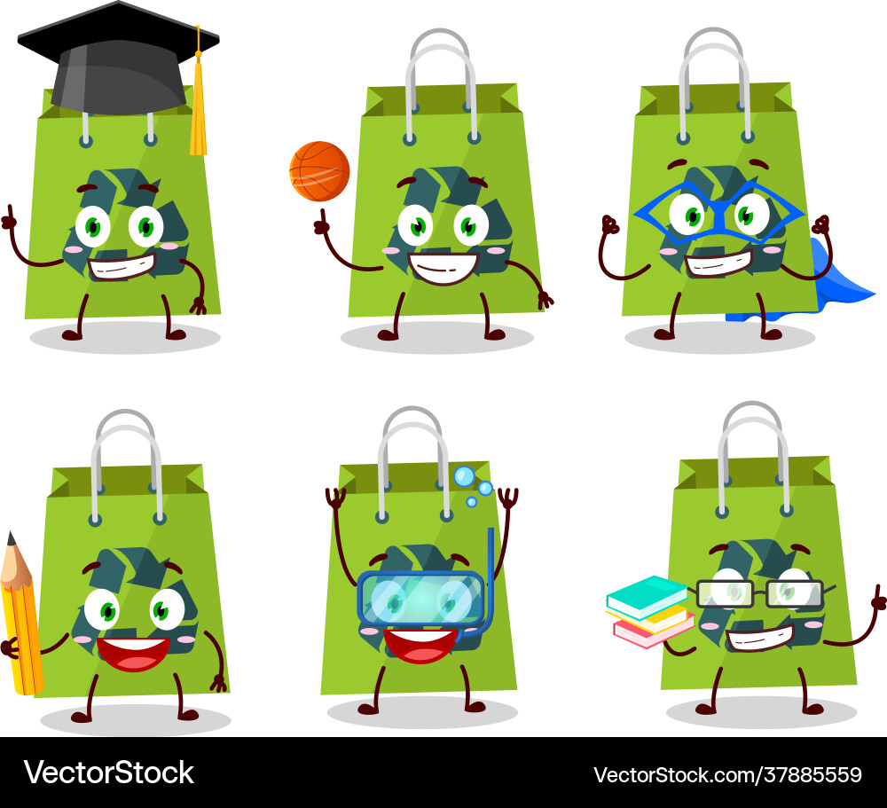School student recycle bag cartoon character Vector Image
