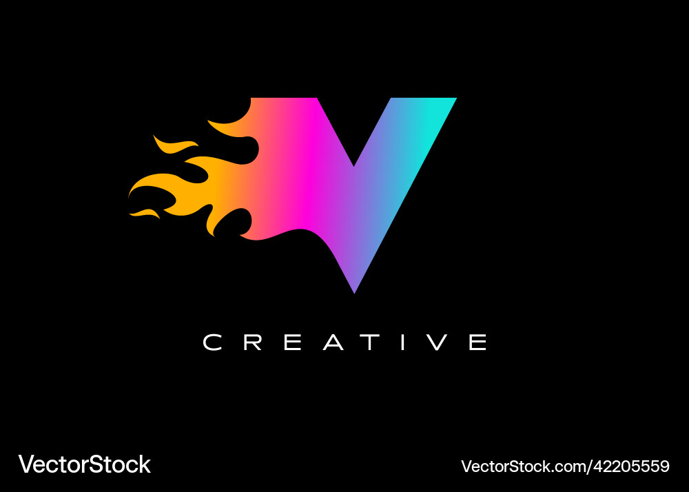 V letter flame logo design fire lettering Vector Image