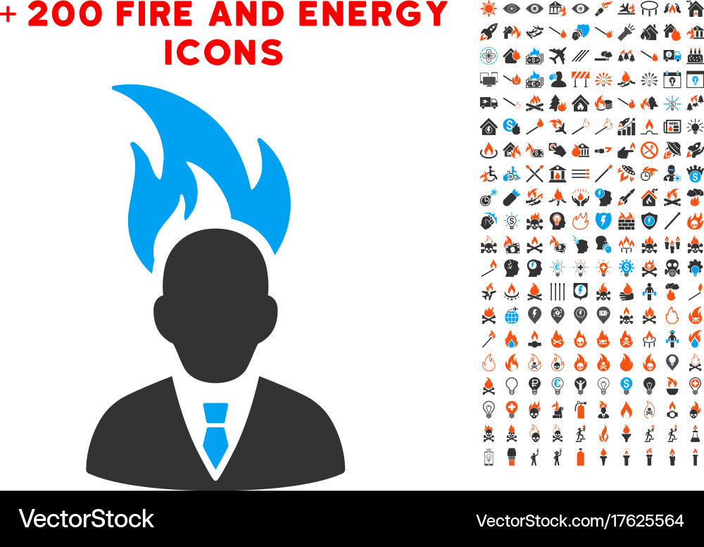 Burn businessman head icon with bonus flame Vector Image