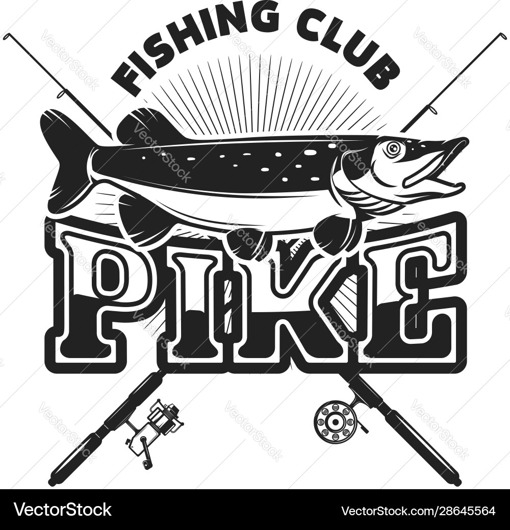 Pike fishing emblem template with fish Royalty Free Vector