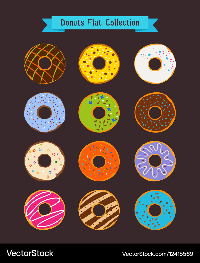 Donuts flat icons Donut and coffee shop elements Vector Image
