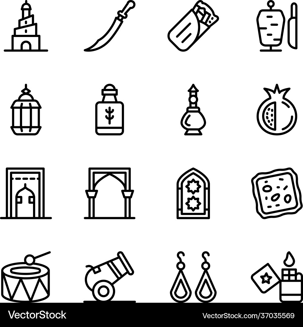 Middle east traditions linear icons pack Vector Image