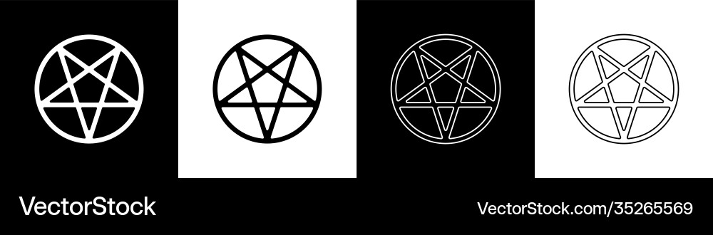 Set pentagram in a circle icon isolated on black Vector Image