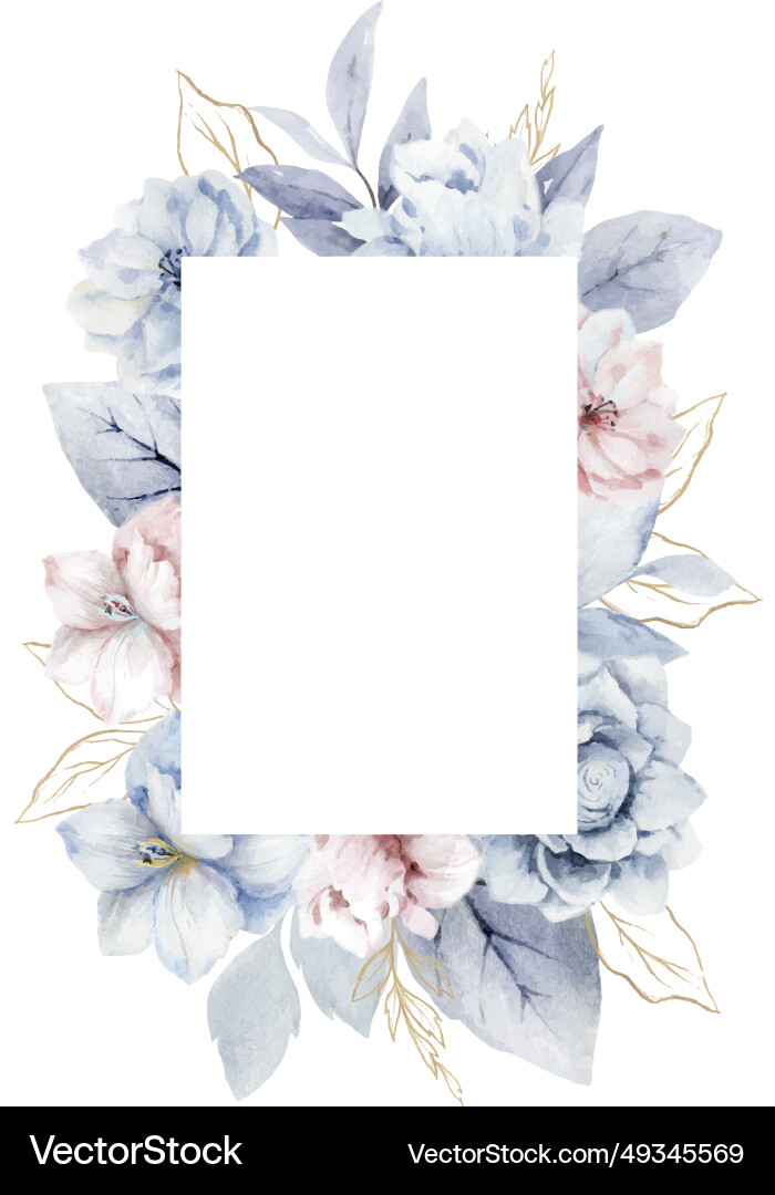 Watercolor dusty blue flower frame Royalty Free Vector Image