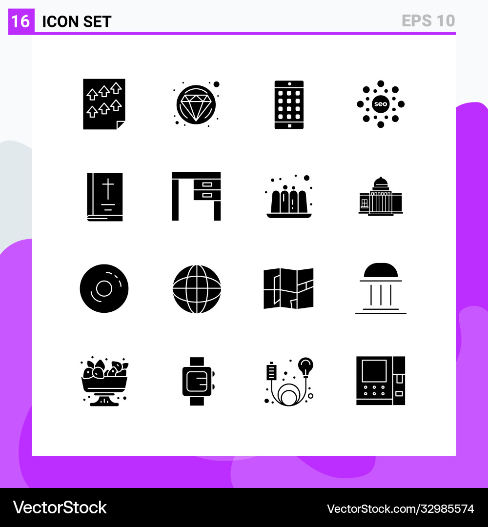 Pack 16 creative solid glyphs book rank Royalty Free Vector