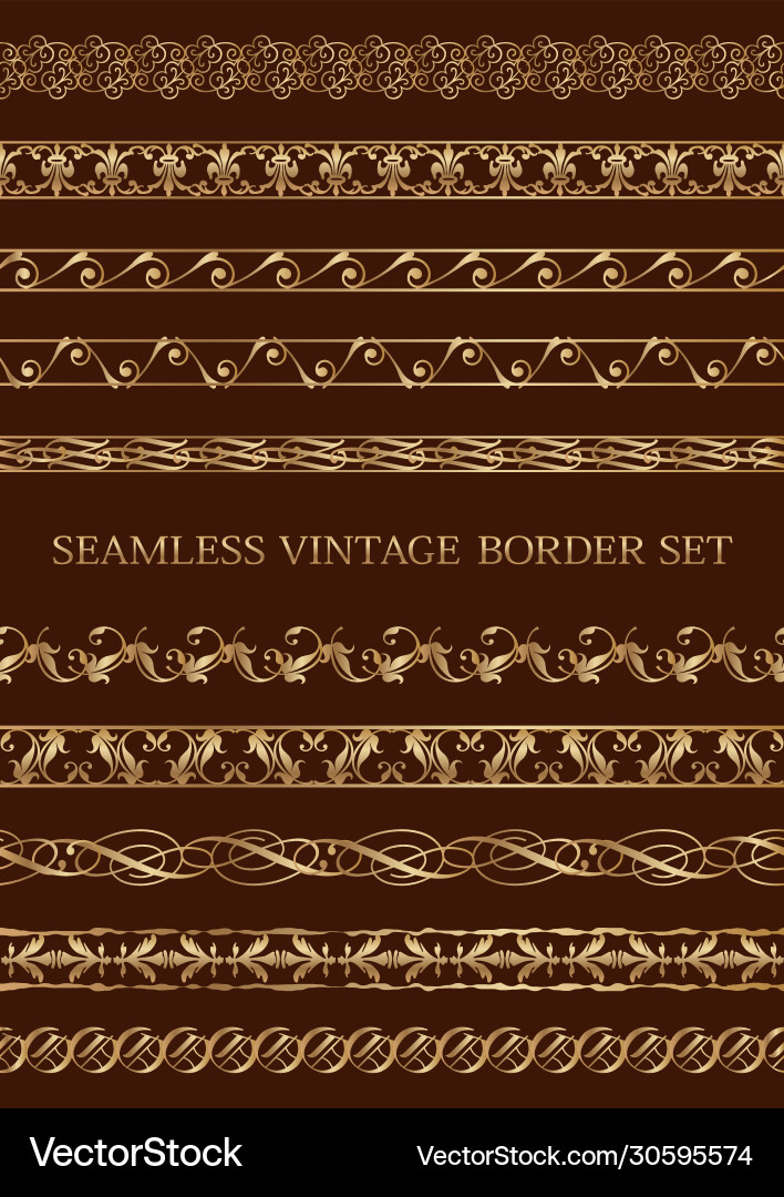 Set seamless gold vintage borders Royalty Free Vector Image