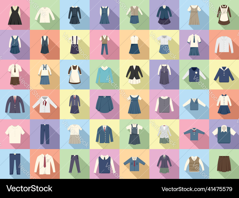 School uniform icons set flat formal Royalty Free Vector