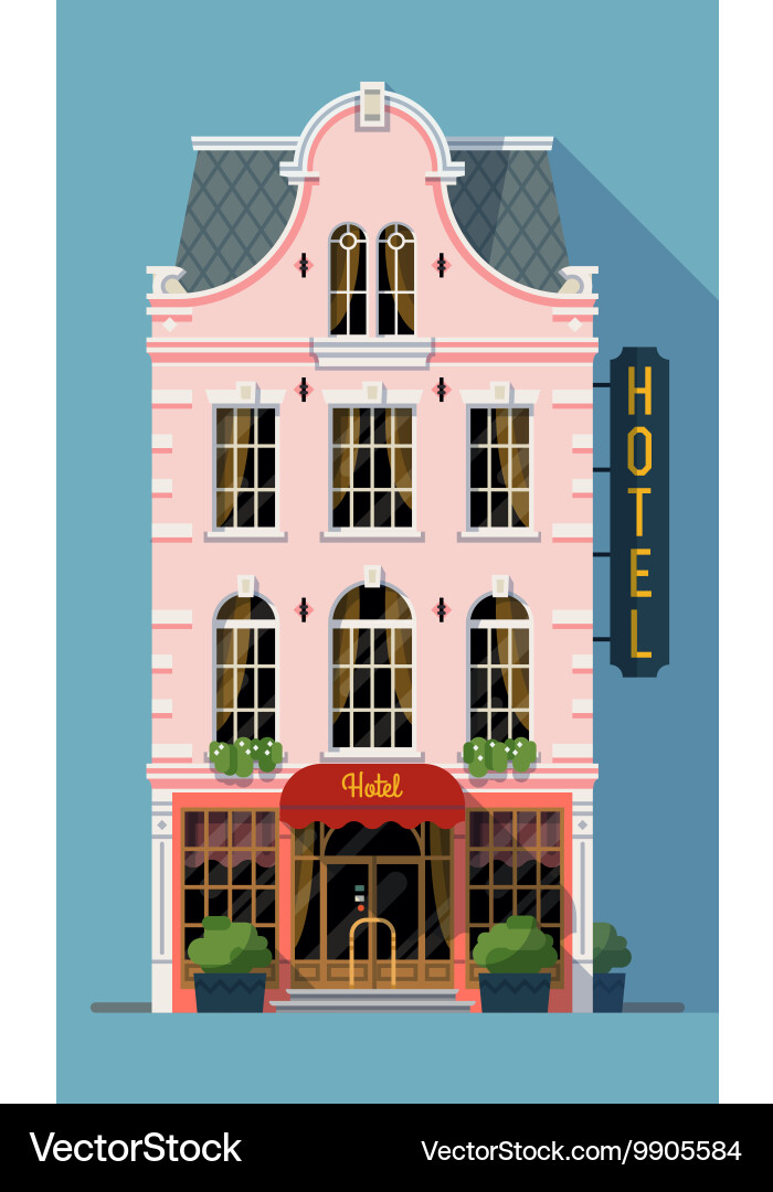 Pink hotel building Royalty Free Vector Image - VectorStock