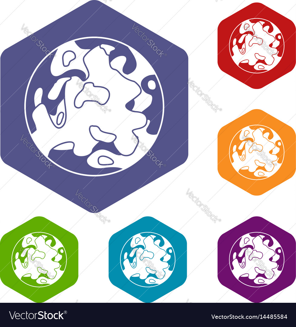 Small planet icons set hexagon Royalty Free Vector Image
