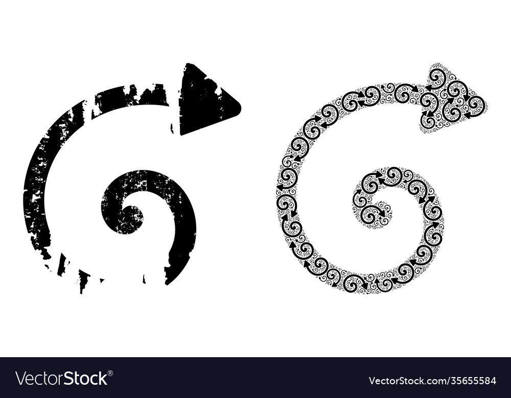 Spiral arrow icon recursion collage and grunge Vector Image Spiral arrow icon recursion collage and grunge Vector Image